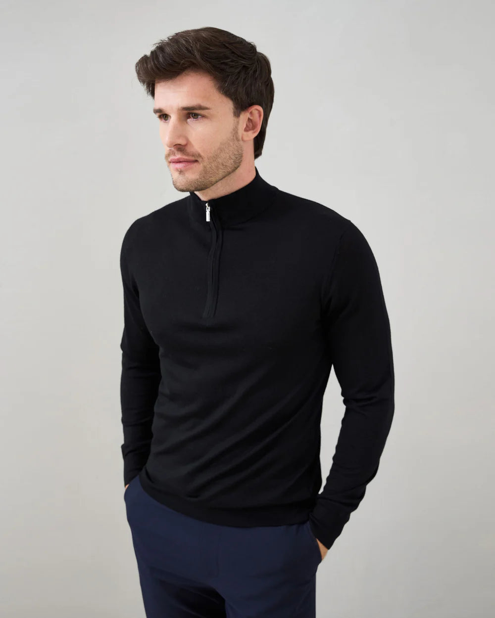 Malenzo Slim Fit ‘Amalfi’ 1/4 Zip - Black – Cavern Menswear